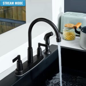 KINFAUCET Modern 2 Handle Kitchen Sink Faucet with Side Sprayer, High Arc 360 Swivel Stainless Steel 3 or 4 Hole Kitchen Faucet for Rv Camper Laundry Utility Bar Sinks, Matte Black