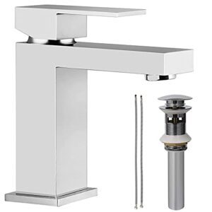 celaeno single hole bathroom faucet, modern single handle bathroom faucet with all metal pop up drain, chrome heavy duty square bathroom sink faucet