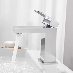 CELAENO Single Hole Bathroom Faucet, Modern Single Handle Bathroom Faucet with All Metal Pop Up Drain, Chrome Heavy Duty Square Bathroom Sink Faucet