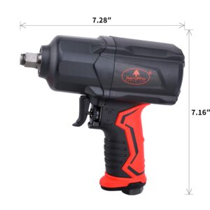 AEROPRO TOOLS 1/2-Inch Composite Air Impact Wrench(A301), Twin Hammer, 1200FT-LBS Max Loosening Torque, 7000RPM, Heavy Duty Pneumatic Impact Gun, for Auto Repair, Tire Shop