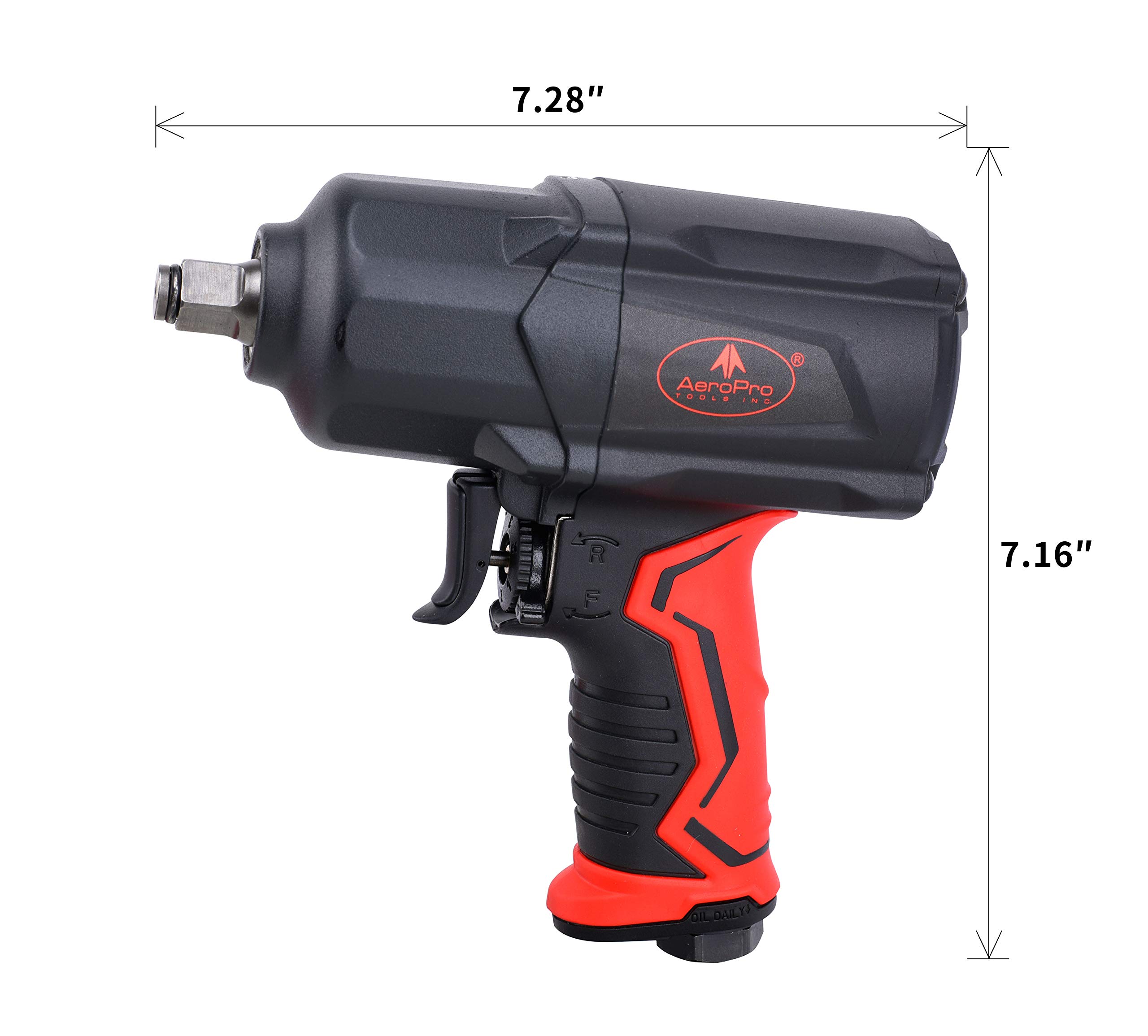 AEROPRO TOOLS 1/2-Inch Composite Air Impact Wrench(A301), Twin Hammer, 1200FT-LBS Max Loosening Torque, 7000RPM, Heavy Duty Pneumatic Impact Gun, for Auto Repair, Tire Shop