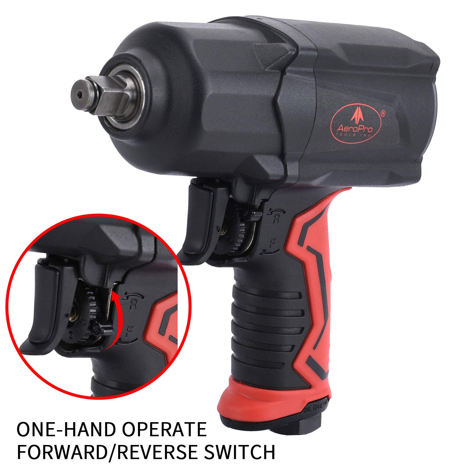 AEROPRO TOOLS 1/2-Inch Composite Air Impact Wrench(A301), Twin Hammer, 1200FT-LBS Max Loosening Torque, 7000RPM, Heavy Duty Pneumatic Impact Gun, for Auto Repair, Tire Shop