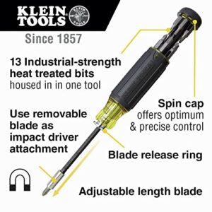 Klein Tools 32303 Multi-Bit Screwdriver / Nut Driver, Impact Rated 14-in-1 Magnetic Screwdriver Set Phillips, Slotted, Square, Combo, Torx