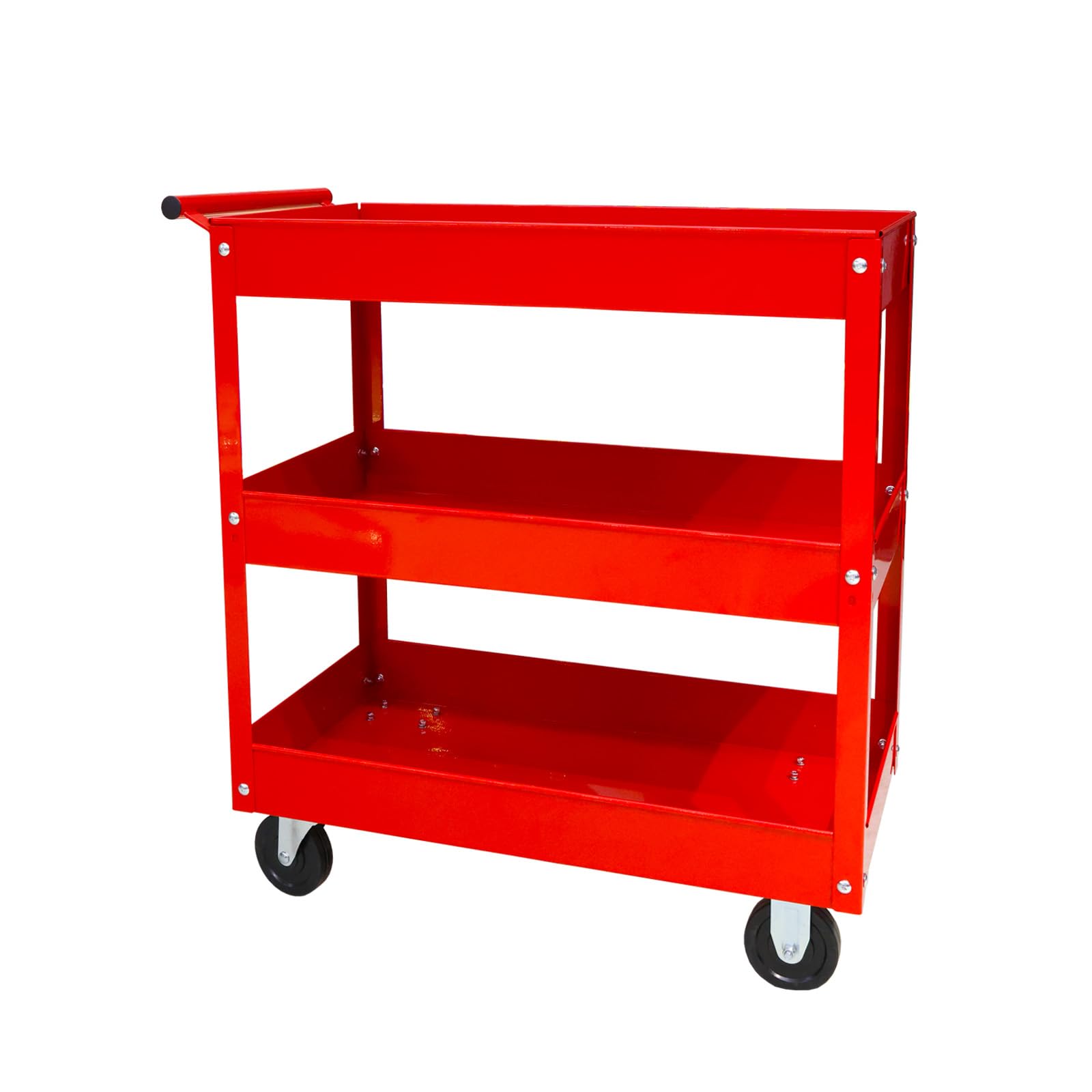 BIG RED 3-Tier Service Cart 400 lbs capacity metal cart on wheels For Garage Warehouse Workshop Use Stainless Steel Utility Cart,APTC302R,Torin