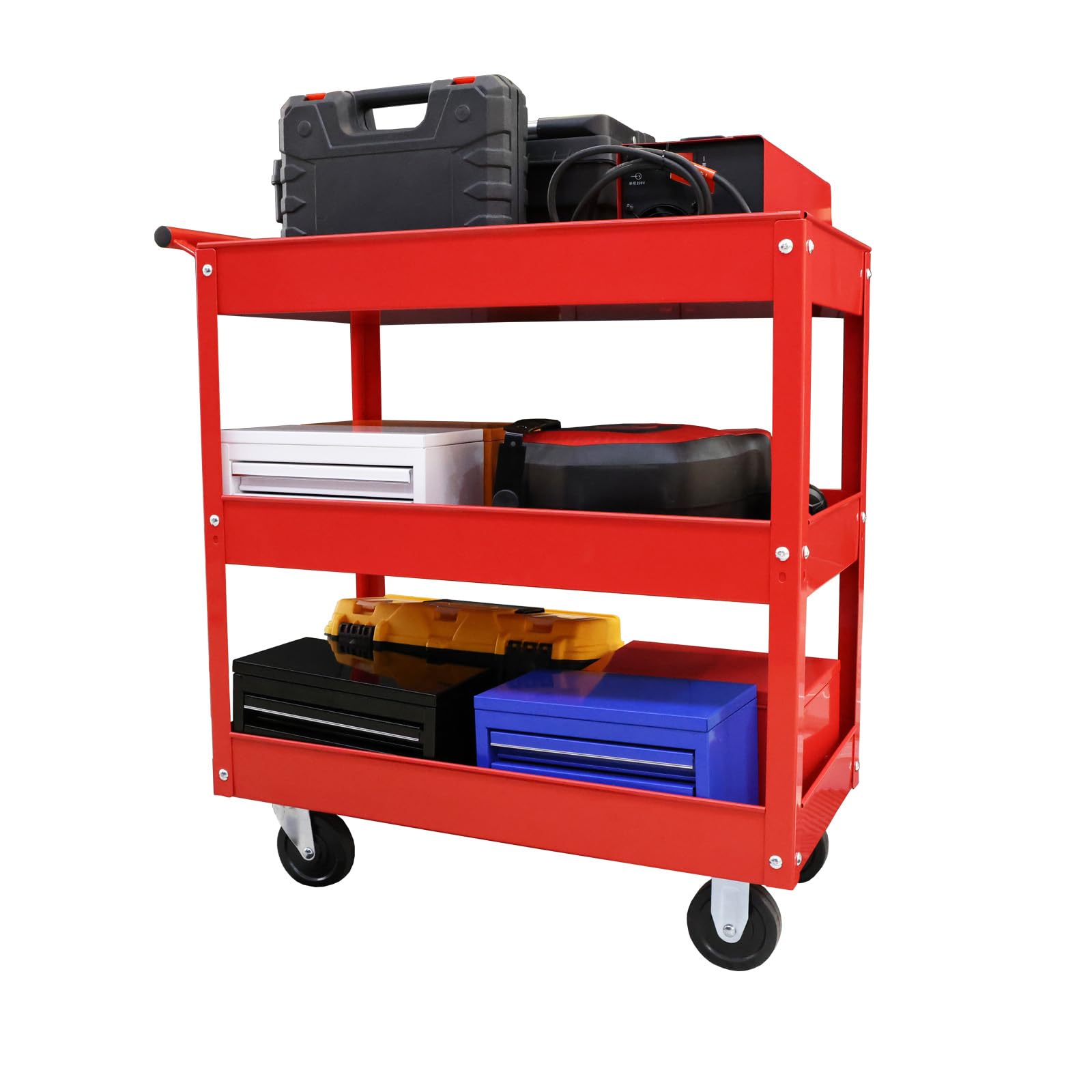 BIG RED 3-Tier Service Cart 400 lbs capacity metal cart on wheels For Garage Warehouse Workshop Use Stainless Steel Utility Cart,APTC302R,Torin