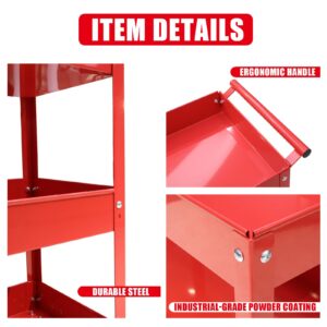 BIG RED 3-Tier Service Cart 400 lbs capacity metal cart on wheels For Garage Warehouse Workshop Use Stainless Steel Utility Cart,APTC302R,Torin