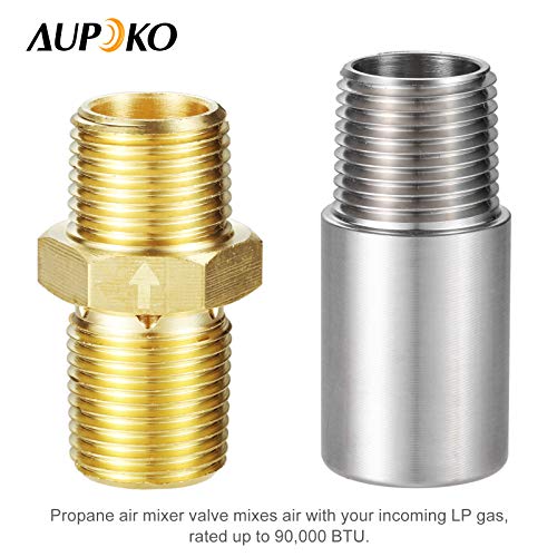 Aupoko Liquid Propane Gas Fire Pits 1/2" Air Mixer Valve, LP Mixer Valve with High Capacity 90K BTU and Stainless Steel, 1/2" Female and Male Thread, Fits for Outdoor DIY Propane Fire Pit