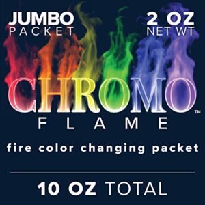 chromo flame fire color changing packets for fire pit, campfire, bonfire, outdoor fireplace | mystic, rainbow, magic, colorful flames | 10 oz total, 5-2 oz jumbo packets