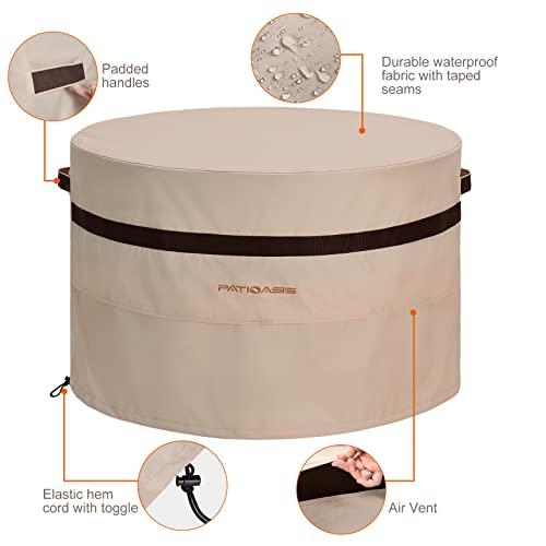 Round Fire Pit Cover 36 inch Heavy Duty Waterproof Patio Gas Fire Pit Table Covers with Air Vent Dustproof Beige 24 inch High