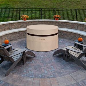 Round Fire Pit Cover 36 inch Heavy Duty Waterproof Patio Gas Fire Pit Table Covers with Air Vent Dustproof Beige 24 inch High