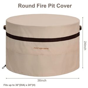 Round Fire Pit Cover 36 inch Heavy Duty Waterproof Patio Gas Fire Pit Table Covers with Air Vent Dustproof Beige 24 inch High