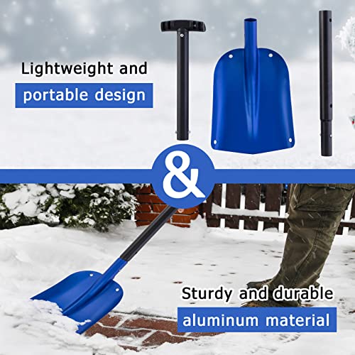 SHANTRA Aluminum Snow Shovel, Collapsible Utility Shovel 3 Piece Design, Lightweight Portable Car Emergency Shovel Aluminum Alloy Snow Mud Removal Tool