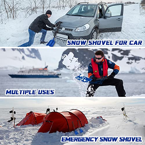 SHANTRA Aluminum Snow Shovel, Collapsible Utility Shovel 3 Piece Design, Lightweight Portable Car Emergency Shovel Aluminum Alloy Snow Mud Removal Tool