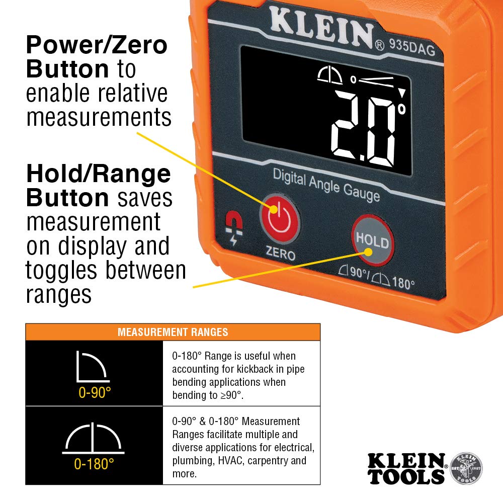 Klein Tools 935DAG Digital Electronic Level and Angle Gauge, Measures 0-90 and 0-180 Degree Ranges, Measures and Sets Angles & 935AB1V ACCU-BEND Level, 1 Vial