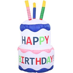 Sunnydaze 4-Foot Happy Birthday Cake Inflatable Decoration - Fan Blower and LED Lights