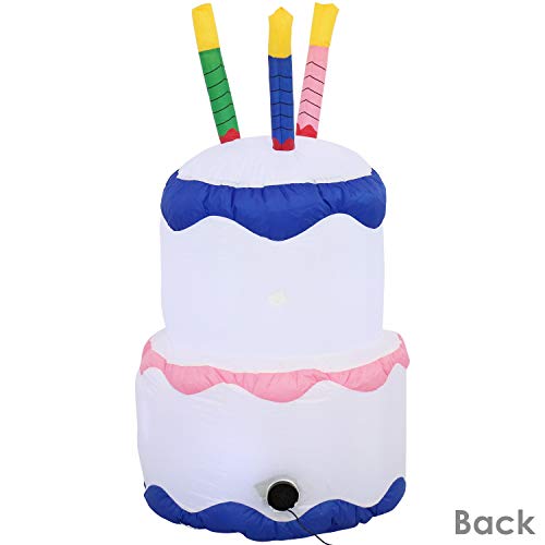 Sunnydaze 4-Foot Happy Birthday Cake Inflatable Decoration - Fan Blower and LED Lights