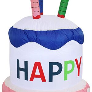 Sunnydaze 4-Foot Happy Birthday Cake Inflatable Decoration - Fan Blower and LED Lights