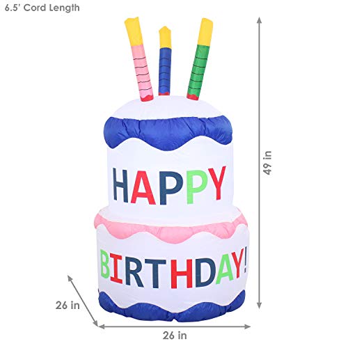 Sunnydaze 4-Foot Happy Birthday Cake Inflatable Decoration - Fan Blower and LED Lights