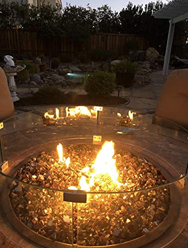 AMS Fireplace 36" Round Fire Pit Glass Wind Guard | Clear Tempered Glass Flame Protective Pane. Wind Resistant with Aluminum Corner Bracket and Rubber Feet