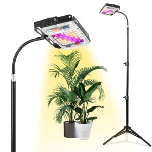 lordem plant grow light with stand, 150w full spectrum plant lamp for seedlings indoor plants, led standing floor grow lamp with on/off switch, adjustable tripod stand 18-47 inches