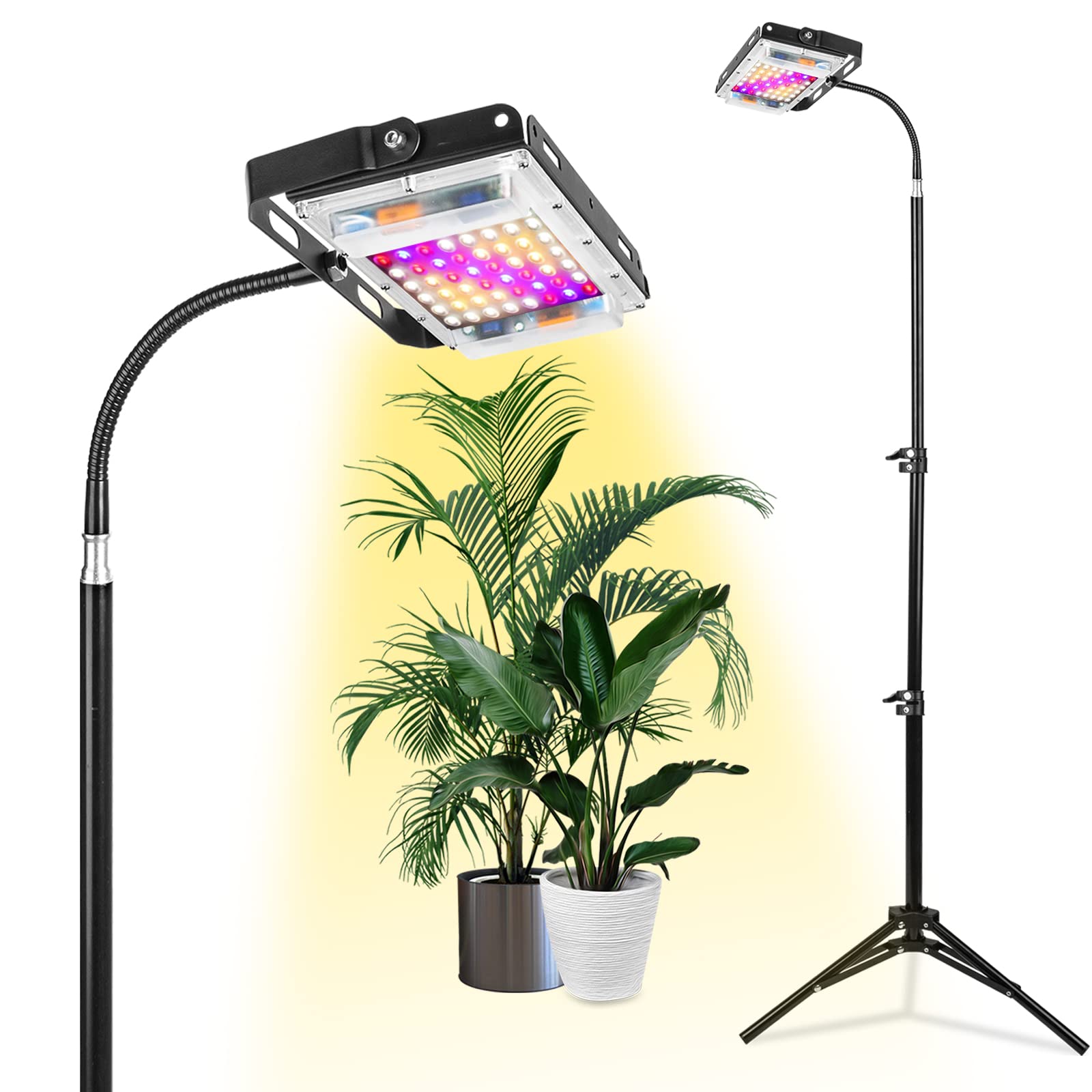 LORDEM Plant Grow Light with Stand, 150W Full Spectrum Plant Lamp for Seedlings Indoor Plants, LED Standing Floor Grow Lamp with On/Off Switch, Adjustable Tripod Stand 18-47 Inches