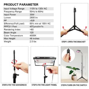 LORDEM Plant Grow Light with Stand, 150W Full Spectrum Plant Lamp for Seedlings Indoor Plants, LED Standing Floor Grow Lamp with On/Off Switch, Adjustable Tripod Stand 18-47 Inches