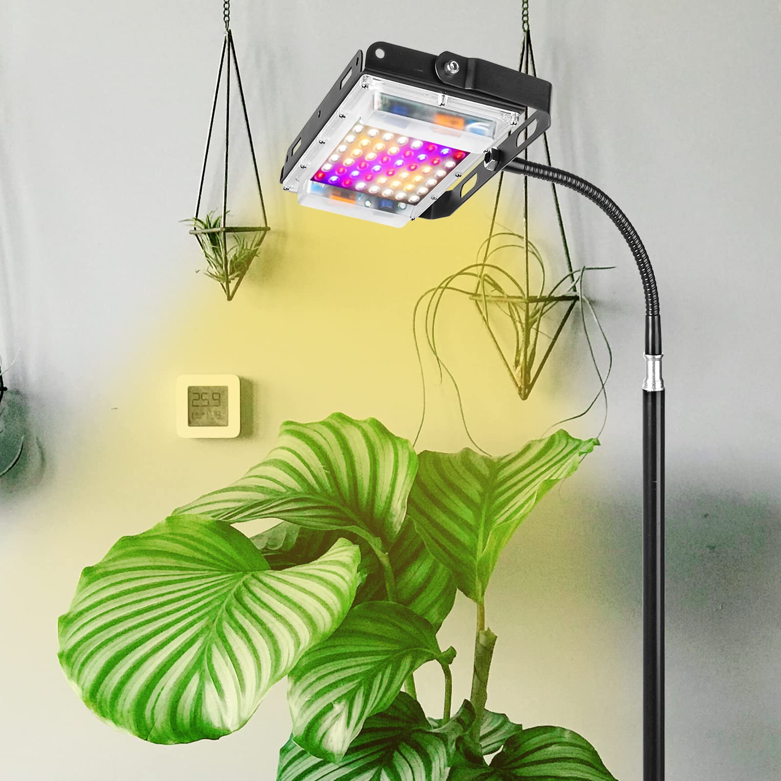 LORDEM Plant Grow Light with Stand, 150W Full Spectrum Plant Lamp for Seedlings Indoor Plants, LED Standing Floor Grow Lamp with On/Off Switch, Adjustable Tripod Stand 18-47 Inches