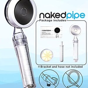 NAKEDPIPE Filtered Shower Head – Handheld High Pressure Showerhead, Softens Hard Water, Filters Chlorine & Fluoride, Helps Dry & Itchy Skin, Purifies Rust & Dust, Standard Fit, Easy Installation