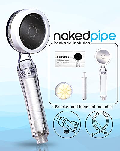 NAKEDPIPE Filtered Shower Head – Handheld High Pressure Showerhead, Softens Hard Water, Filters Chlorine & Fluoride, Helps Dry & Itchy Skin, Purifies Rust & Dust, Standard Fit, Easy Installation