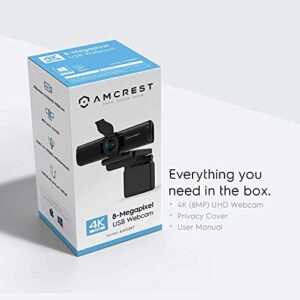 Amcrest 4K Webcam w/Microphone & Privacy Cover, Web Cam USB Camera, Computer HD Streaming Webcam for PC Desktop & Laptop w/Mic, Wide Angle Lens & Large Sensor for Superior Low Light (AWC897)