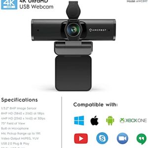 Amcrest 4K Webcam w/Microphone & Privacy Cover, Web Cam USB Camera, Computer HD Streaming Webcam for PC Desktop & Laptop w/Mic, Wide Angle Lens & Large Sensor for Superior Low Light (AWC897)