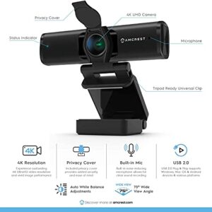 Amcrest 4K Webcam w/Microphone & Privacy Cover, Web Cam USB Camera, Computer HD Streaming Webcam for PC Desktop & Laptop w/Mic, Wide Angle Lens & Large Sensor for Superior Low Light (AWC897)