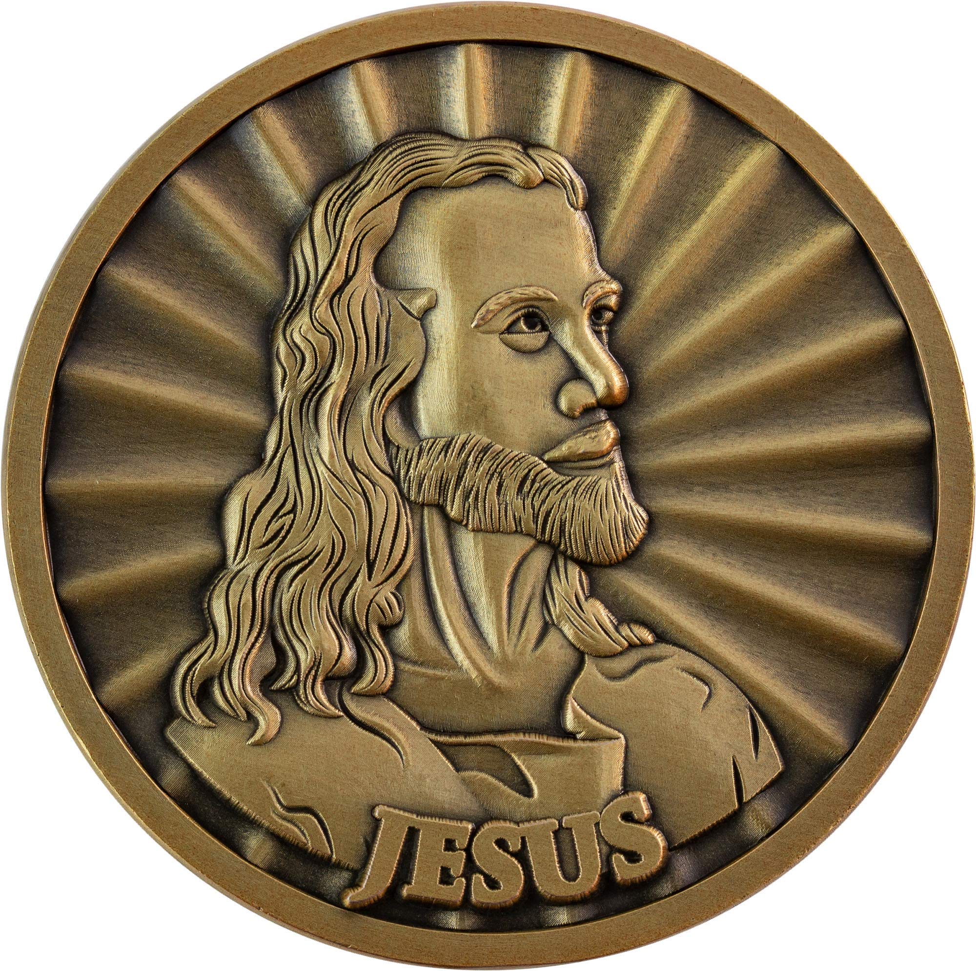 Jesus Coin, Head of Christ by Warner Sallman Challenge Coin, KJV Bible Verse Prayer Token, Antique Gold Plated Catholic and Christian Religious Jesus Picture Coin