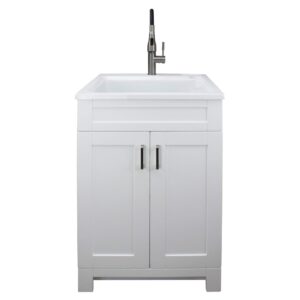 transolid tcas-2522-wc 25-in laundry cabinet with acrylic sink, stainless steel high arc faucet, white