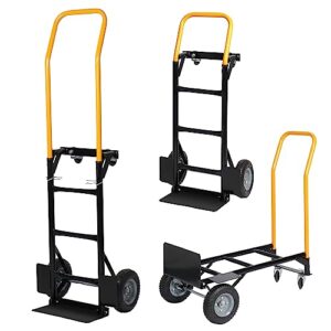 vilobos folding hand truck, 2 in 1 utility cart, portable dolly with eva wheels, easy storage, 43.6"-53.5" hight adjustable, heavy duty steel, 330lbs load capacity