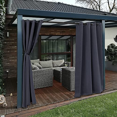 BONZER Waterproof Indoor/Outdoor Curtains for Patio - Thermal Insulated, Sun Blocking Grommet Blackout Curtains for Bedroom, Porch, Living Room, Pergola, Cabana, 2 Panels, 52 x 84 inch, Dark Grey