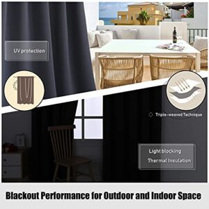 BONZER Waterproof Indoor/Outdoor Curtains for Patio - Thermal Insulated, Sun Blocking Grommet Blackout Curtains for Bedroom, Porch, Living Room, Pergola, Cabana, 2 Panels, 52 x 84 inch, Dark Grey