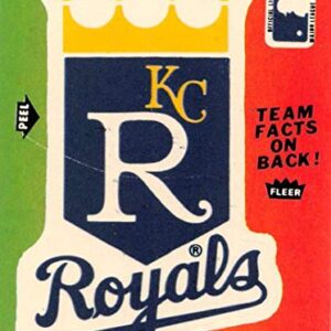 1983 Fleer Team Logo Stickers #NNO27 Kansas City Royals Logo VAR: P in PEEL at bottom of arrow Kansas City RoyalsOfficial Standard Trading Card Sized Logo Sticker With Team Stats on the Back of the Card in RAW (EX or Better) Condition