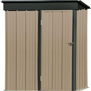 Catrimown 5x3 FT Outdoor Storage Shed, Galvanized Steel Tool Shed House for Patio Garden Backyard Lawn, Utility Tool House with Door, Dark Grey