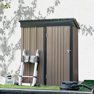 Catrimown 5x3 FT Outdoor Storage Shed, Galvanized Steel Tool Shed House for Patio Garden Backyard Lawn, Utility Tool House with Door, Dark Grey