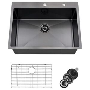 28 inch drop in black stainless steel kitchen sink, doirteal 28 x 22 x 10 inch matte black kitchen sink 16 gauge stainless steel topmount single bowl sink single basin with bottom grid