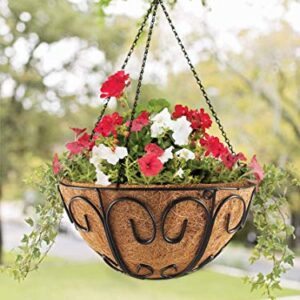 CABASAA 2 Pack Metal Hanging Planter Basket with Coco Coir Liner Chain Round Wire Plant Holder Flower Pots Hanger Garden Decoration Porch Decor Watering Hanging Baskets Indoor Outdoor (12 INCH New)