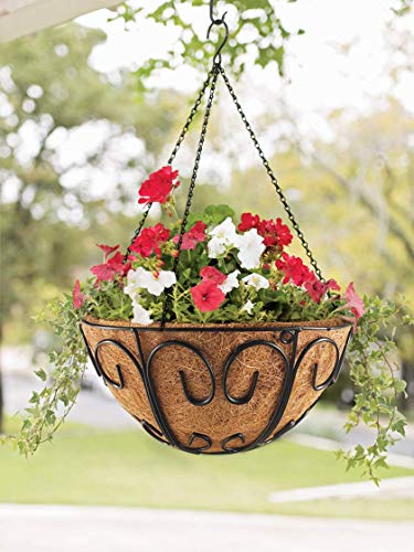 CABASAA 2 Pack Metal Hanging Planter Basket with Coco Coir Liner Chain Round Wire Plant Holder Flower Pots Hanger Garden Decoration Porch Decor Watering Hanging Baskets Indoor Outdoor (12 INCH New)