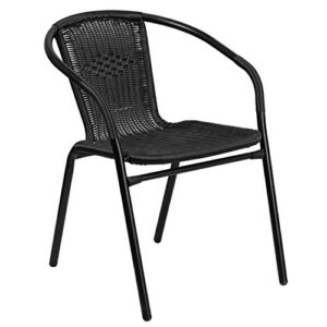 Flash Furniture Modern Rattan Indoor/Outdoor Restaurant Dining Chairs, Stackable Rattan Bistro Chairs for Patio or Restaurant, Set of 2, Black