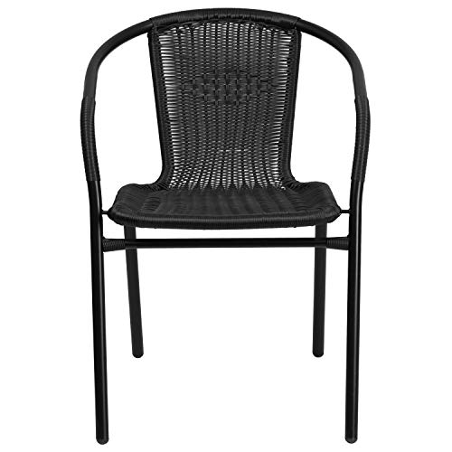 Flash Furniture Modern Rattan Indoor/Outdoor Restaurant Dining Chairs, Stackable Rattan Bistro Chairs for Patio or Restaurant, Set of 2, Black