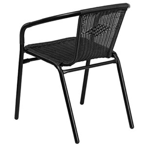 Flash Furniture Modern Rattan Indoor/Outdoor Restaurant Dining Chairs, Stackable Rattan Bistro Chairs for Patio or Restaurant, Set of 2, Black