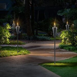 Matney Stainless Steel Outdoor Torches - Decorative Garden & Yard Lights - 5 ft Oil Lamp for Citronella - Fiberglass Wick & Snuffer Cap - Set of 2 (Cone)