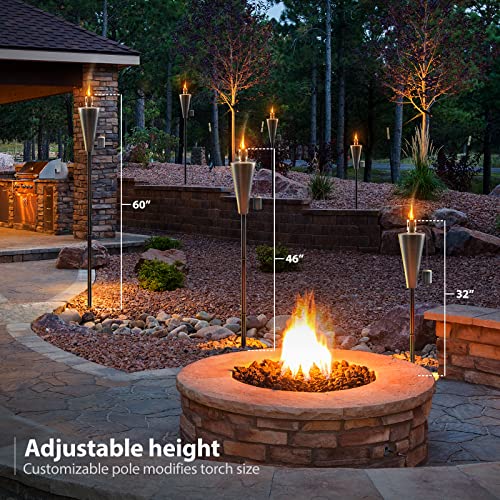 Matney Stainless Steel Outdoor Torches - Decorative Garden & Yard Lights - 5 ft Oil Lamp for Citronella - Fiberglass Wick & Snuffer Cap - Set of 2 (Cone)