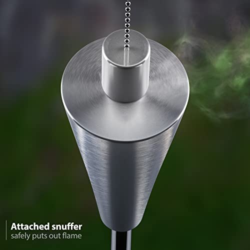 Matney Stainless Steel Outdoor Torches - Decorative Garden & Yard Lights - 5 ft Oil Lamp for Citronella - Fiberglass Wick & Snuffer Cap - Set of 2 (Cone)