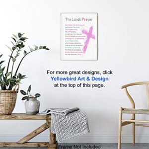 Lords Prayer Bible Verse Wall Art - Religious Scripture Girls Bedroom Decor - Christian Daughter Gifts for Toddler, Baby Girls Room - Blessed Church Sunday School Kids Decorations - Pink Cross Poster